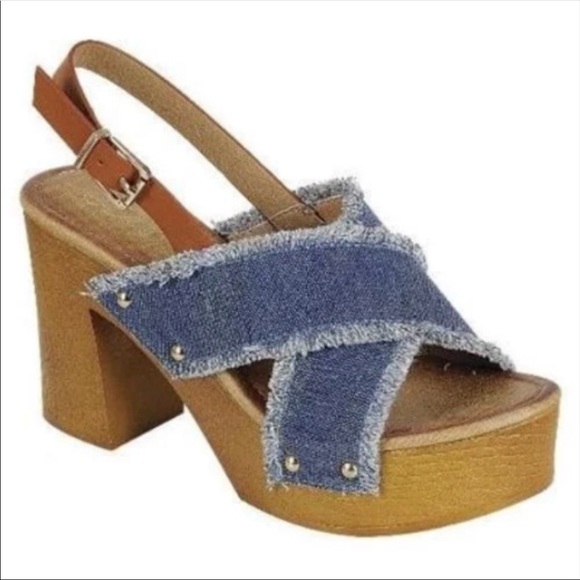Shoes | Frayed Dark Denim Platform Sandals | Poshmark